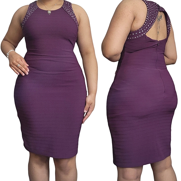 Guess | Dresses | Guess Eggplant Purple Silver Jewel Embellished Midi ...